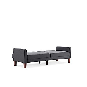 Sofa Futon Premium Linen Upholstery Sofa Can Convertible Into A Bed, Sofa Bed Upholstery with Wooden Legs, Fabric Living Room Sofa Contemporary Plush Sleeper Sofa with Padded Cushions (Grey)