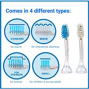 Emmi-dent Metallic/Professional 2-Pin Bristle-Head Attachments - Electric Toothbrush Replacement Heads. Cleans with Ultrasound Waves (Wave 4 Pack)