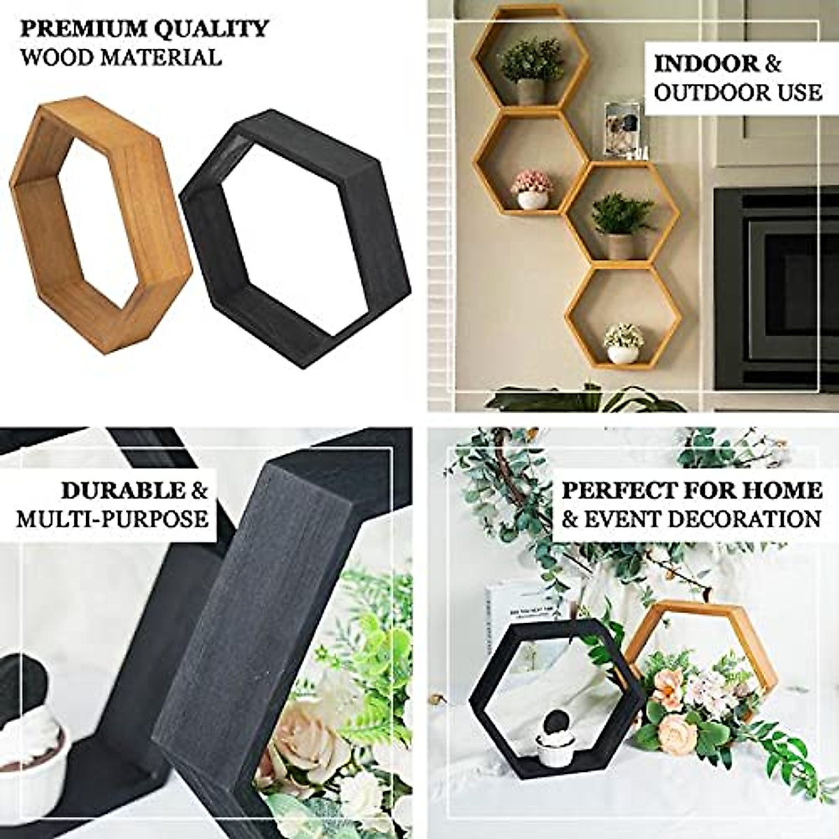 Efavormart 2 PC | 9" Tall Hexagon Rustic Wood Centerpiece | Natural Geometric Terrarium | Honeycomb Storage Shelf