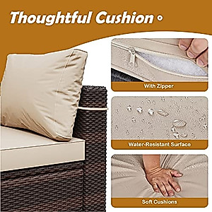 UPHA 7 Pieces Patio Furniture Set, Outdoor Sectional Brown PE Rattan Wicker Sofa Set with Cushions and Tempered Glass Coffee Table for Poolside, Lawn, Garden and Balcony