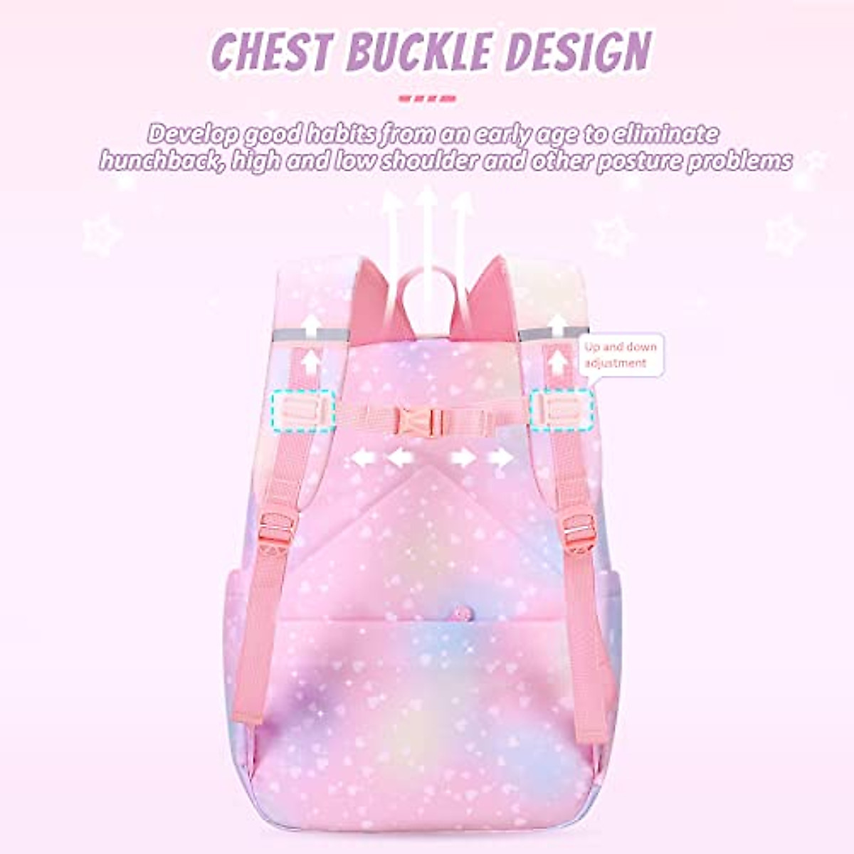 Muizary Rainbow Backpack for Girls with Cute Hanging decorations Student 18 IN Laptop Backpacks Teenager BookBag - Gradient Blue