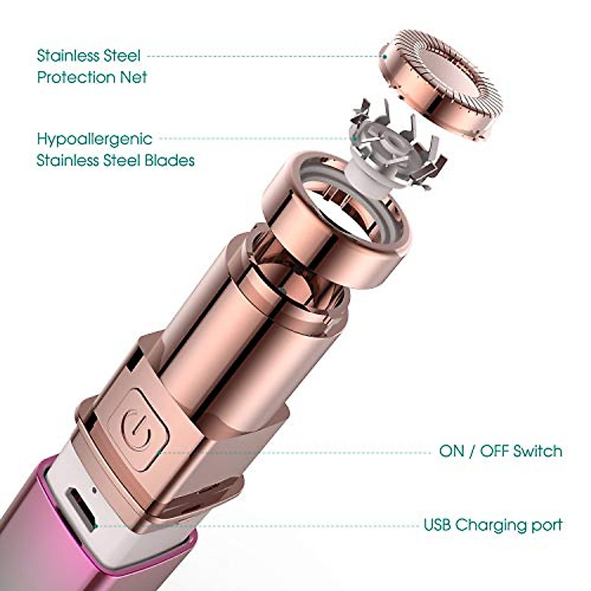 YFSMART Facial Hair Remover for Women, Portable Electric Epilator for Cheeks, Chin, Upper Lip & Arms, Waterproof Hair Trimmer (Black) (S001)