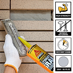 SIKA - SikaBond Ultimate Grab, Gray, Instant grab, Polyurethane adhesive, indoor and outdoor bonding, 10.1 fl.oz Feet