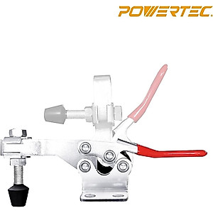 POWERTEC 20326 Quick-Release Horizontal Toggle Clamp 225D - 500 lb Holding Capacity w Rubber Pressure Tip, 4PK