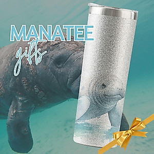 Onebttl Manatee Gifts for Women/Girls, 20 oz Skinny Tumbler with Lid and Straw, Best Gifts for Manatee Sea Animals Lovers on Christmas/Birthday, Gift Box Included, Silver Glitter