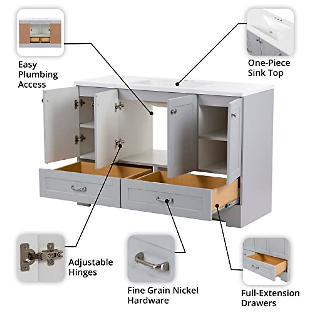 Spring Mill Cabinets Emlyn Bathroom Vanity with Sink, Pearl Gray