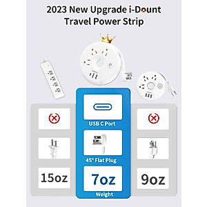 NTONPOWER Travel Power Strip with 3 USB Ports(1 USB C), 3 Outlets,i-Donut Power Strip Flat Plug Extension Cord 1ft Portable Power Strip for Cruise Ship Hotel, Airport,White