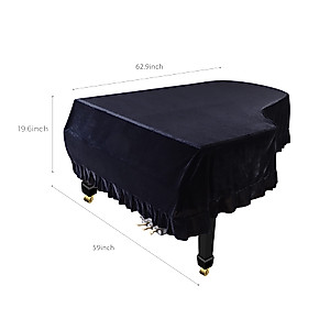 Monkeysell Velvet Grand Piano Cover Dustproof Baby Piano Cover Decorative Full Piano Cover Cloth Soft Bordered Triangle Decorated Protective Cover Cloth (BLACK)