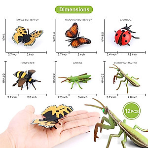 Volnau Bug Toys Figurines 12PCS Insect Animal Figures for Kids Toddlers Decorations Educational Bee Beetle Mantis Spider Ladybug Butterfly Plastic Model