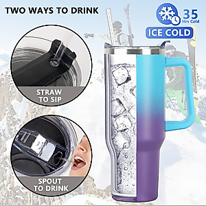 SYACOT 40 oz Tumbler with Handle and Straw Stainless Steel Insulated Tumbler Leak Proof Lid and Straw Lid Reusable Travel Mug Coffee Mug Cup Dishwasher Safe Keep Drinks Cold and Hot (Amethyst)