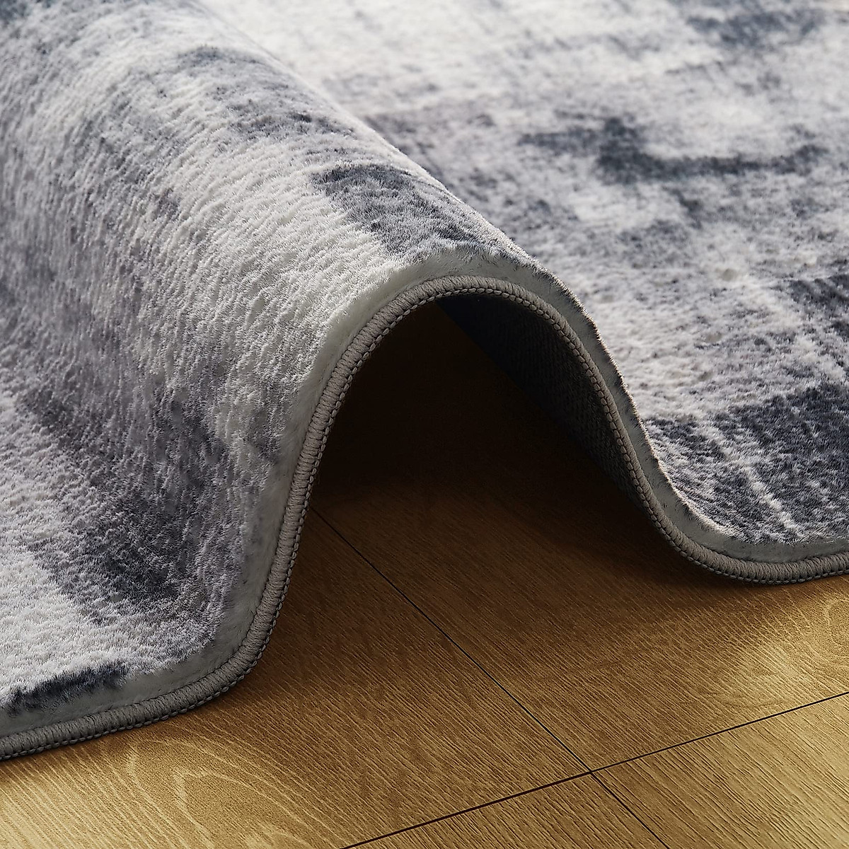 Area Rug Living Room Rugs 8x10 Washable: Indoor Soft Low Shaggy Fluffy Pile Carpet Abstract Decor Large for Bedroom Dining Room Under Kitchen Table Home Office - Gray/Ivory