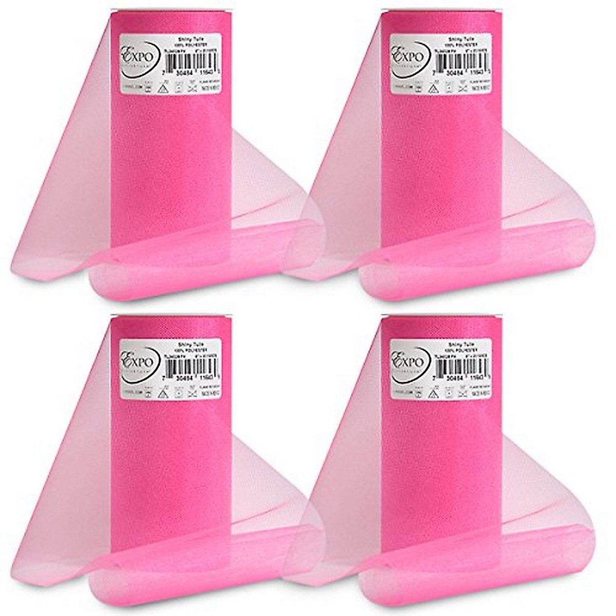 Expo International Pack of 4 Premium Shiny Spools of 6 Inch X 25 Yards | Neon Pink Tulle
