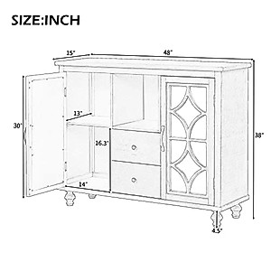 Buffet Cabinet with Storage, Storage Sideboard with 2 Glass Doors and 2 Drawer, Kitchen Console Table with Open Shelves and Storage Compartment, Accent Cabinet for Dining Room, Living Room, Bedroom
