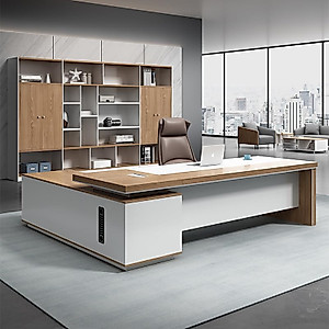 LITFAD L-Shaped Office Computer Desk with Secure Drawer, CPU Cabinet and Cord Management Modern Wood Executive Desk Writing Desk Boss Table Office Furniture, Without Chairs, 71" L x 63" W x 30" H