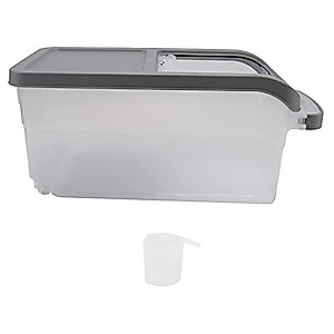 Zudoo Kitchen Food Container 10kg Food Grade PP Rice Storage Box Sliding Lid with Measuring Cup for Home Use (Grey)