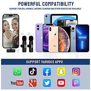 Nartoup Wireless Microphone for iPhone, 2 Pack Professional Dual Lavalier Microphone for Video Recording, Live Streaming, YouTube, Facebook, TikTok, Vlog, Presentation