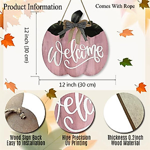 Ymaotrade Fall Sign Thanksgiving Door Hanger Pumpkin Welcome Sign Wooden Pumpkin Decor Hanging Porch Sign for Autumn Harvest Thanksgiving Farmhouse Wall Decoration (Pink) 12in