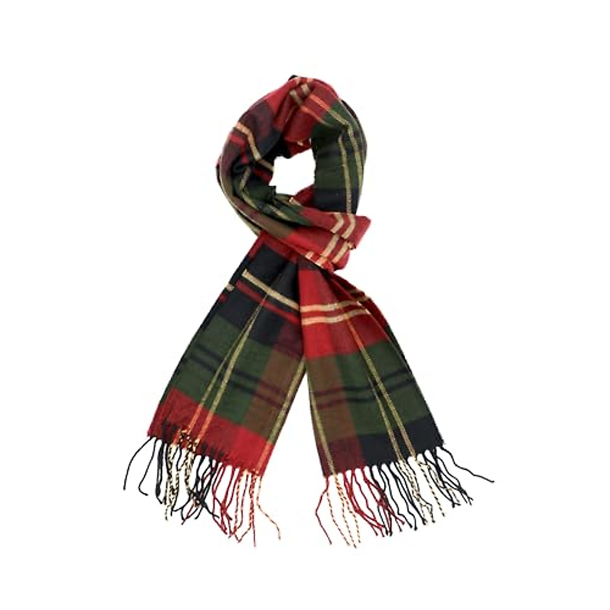 Achillea Scottish Tartan Plaid Scarf, Classic Winter Scarf, Soft Cashmere Feel Men’s & Women's Scarves (Olive Burgundy Plaid)