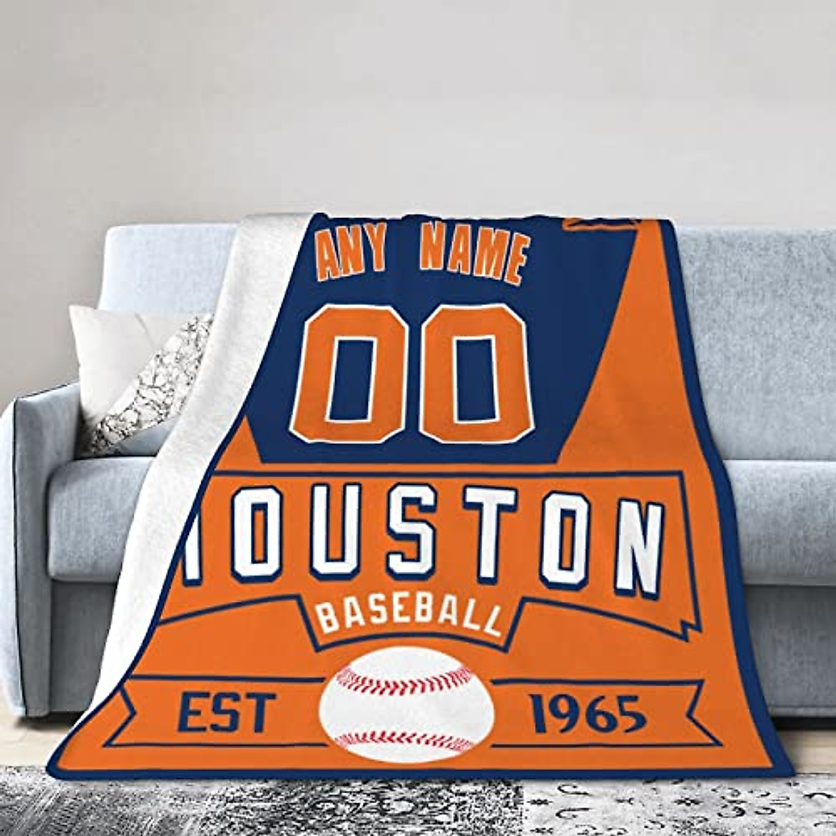 Custom Blanket for Bed Fans Gift Baseball City Winter Summer Fleece Throw Blankets Personalized Name and Number, 30"x40", 50"x60", 70"x80"