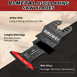 AMZWEI 10 Pcs Bi-Metal Oscillating Tool Blades Metal Cutting, 1-3/4" Curved Edge Multitool Blades for Soft Metal, Hard Wood, Plastic, Oscillating Saw Blades Fit Dewalt Milwaukee Bosch Worx Ryobi