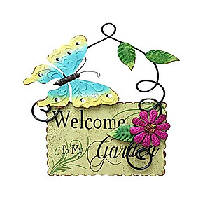 Rainbow Handcrafts Hanging Vintage Metal Flower Welcome Spring Garden Wall Art Decor Bless This Garden Garden Yard Patio Outdoor Wall Decoration