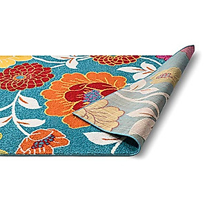 Well Woven StarBright Daisy Flowers Modern Floral Blue 3'3" x 5' Kids Area Rug