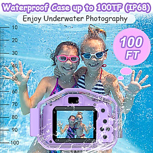 Agoigo Kids Waterproof Underwater Camera Toys for 3-12 Year Old Boys Girls Christmas Birthday Gifts Children HD Video Digital Cameras 2 Inch IPS Screen with 32GB Card (Purple)