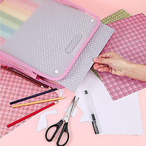 Caydo Scrapbook Paper Storage Organizer, Pink Expanding Paper Folio for 12 x 12 Sheets, Scrapbook Paper Storage with Transparent Portable Handle for Holding Scrapbook, Vinyl Paper, Cardstock