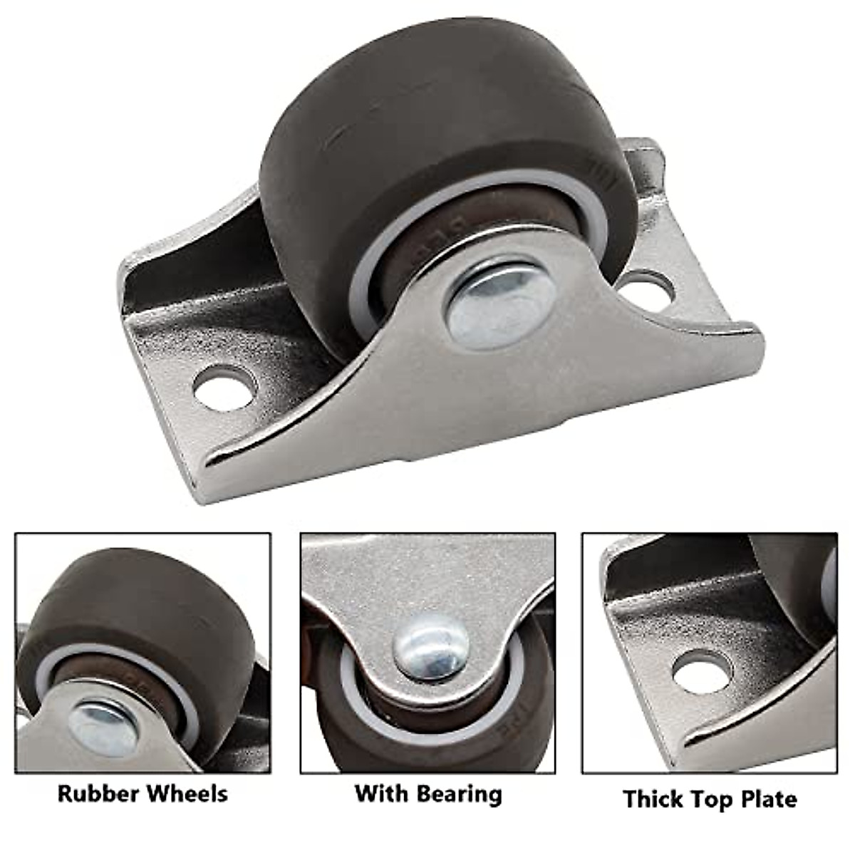 Waziaqoc 1 Inch Small Caster Wheels, Heavy Duty Rigid Non-Swivel Casters Plastic Silent Mini Casters Fixed Casters for Furniture (4 Pack)