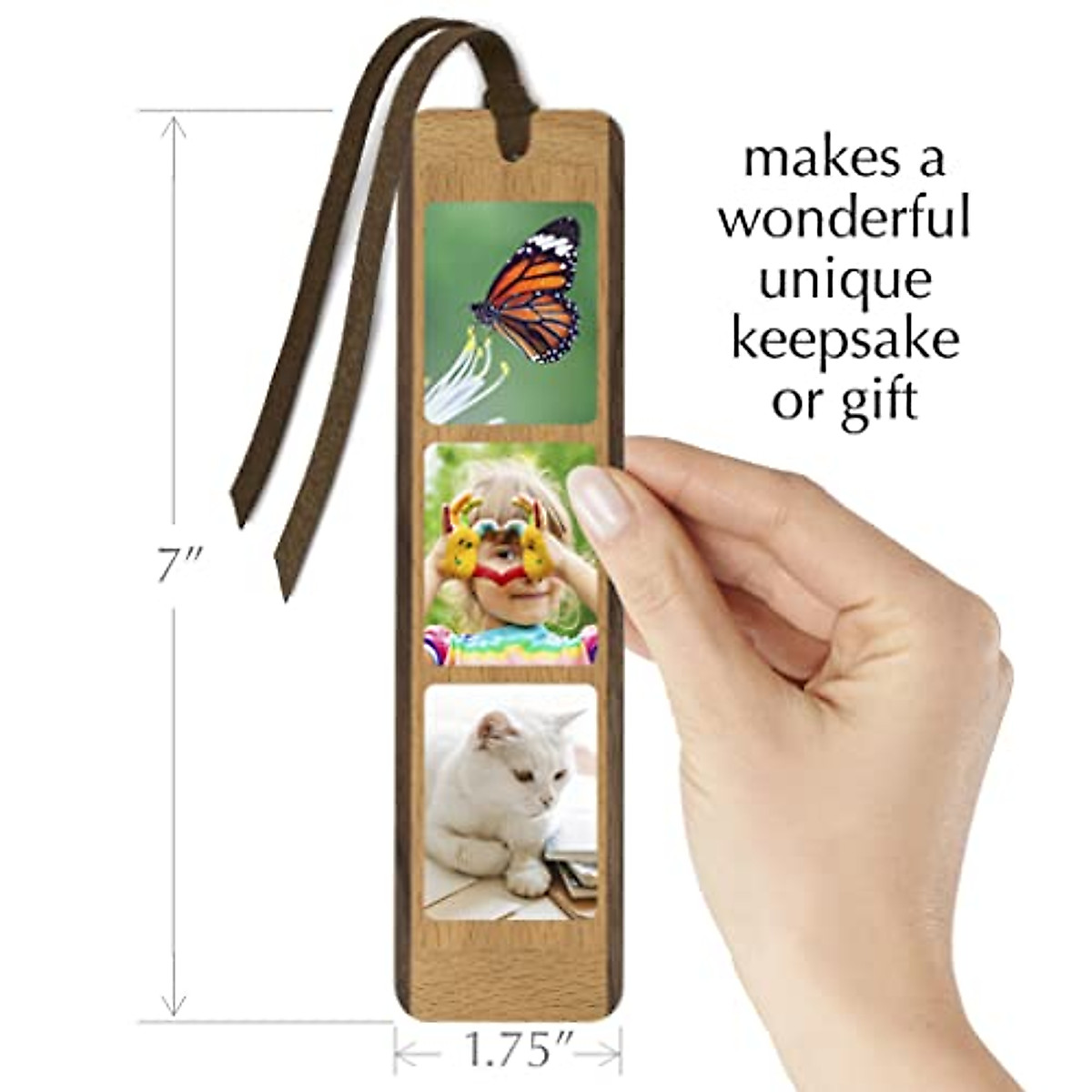 Custom Printed Handmade Wooden Bookmark with Suede Tassel - 3 Vertical Images - Made in USA