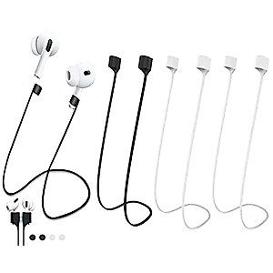 Magnetic Anti-Lost Straps for AirPods Accessory, Colorful Soft Silicone Sports Lanyard.Ultra Strong Cord Anti-Lost Leash Sports String, Neck Rope Cord, [4 Pack] (Black+Black+White+White)