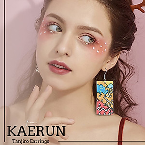 KAERUN 12 Pairs Women's Tanjiro Earrings Anime Demon Slayer Earrings Cosplay Fashion Double-sided Acrylic Alloy Resin Earrings