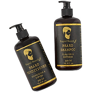 Beard Shampoo and Beard Conditioner Wash & Growth kit for Men Care - Softener & Moisturizer for Hydrating, Cleansing and Refreshing Beard and Mustache Facial Hair Gift Set (500ml / 16.9 fl oz)