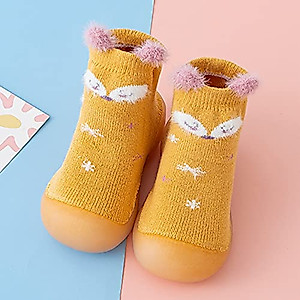 Lykmera Baby Boys Girls Socks Shoes Animal Cartoon Socks Shoes Toddler Fleece Warm The Floor Socks Non Slip Prewalker Shoes (Orange, 18-24 Months)