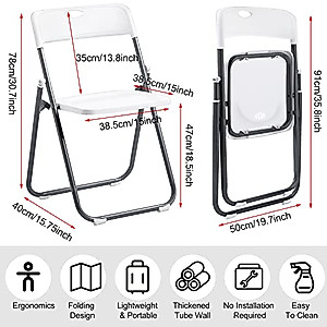 8 Pack 8 Pack Folding Plastic Chair with 330lb Capacity Stackable Folding Chair Portable Metal Foldable Chair Fold up Event Chairs for Office Dining Wedding Party Supplies Indoor Outdoor (White)