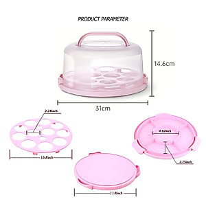 Yoution Cake Box Round Cake Stand with Lid and Foldable Handle. 10 Inch Portable Cake Container Cake Ornaments, Suitable for Storage Birthday Cakes. Cupcakes. Nuts. Fruits (Pink)