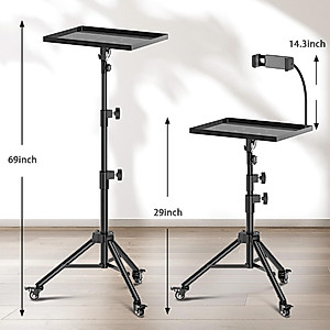 Projector Stand, Sturdy Durable Metal Laptop Tripod Stand with Wheels, Folding Floor Tripod Stand with Tray, Adjustable Height Portable DJ Equipment Stand for Indoors and Outdoors (29 Inch-69 Inch)