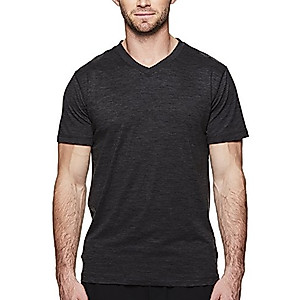 Gaiam Men's Everyday Basic V Neck T Shirt - Short Sleeve Yoga & Workout Top - Black Heather Everyday, Large