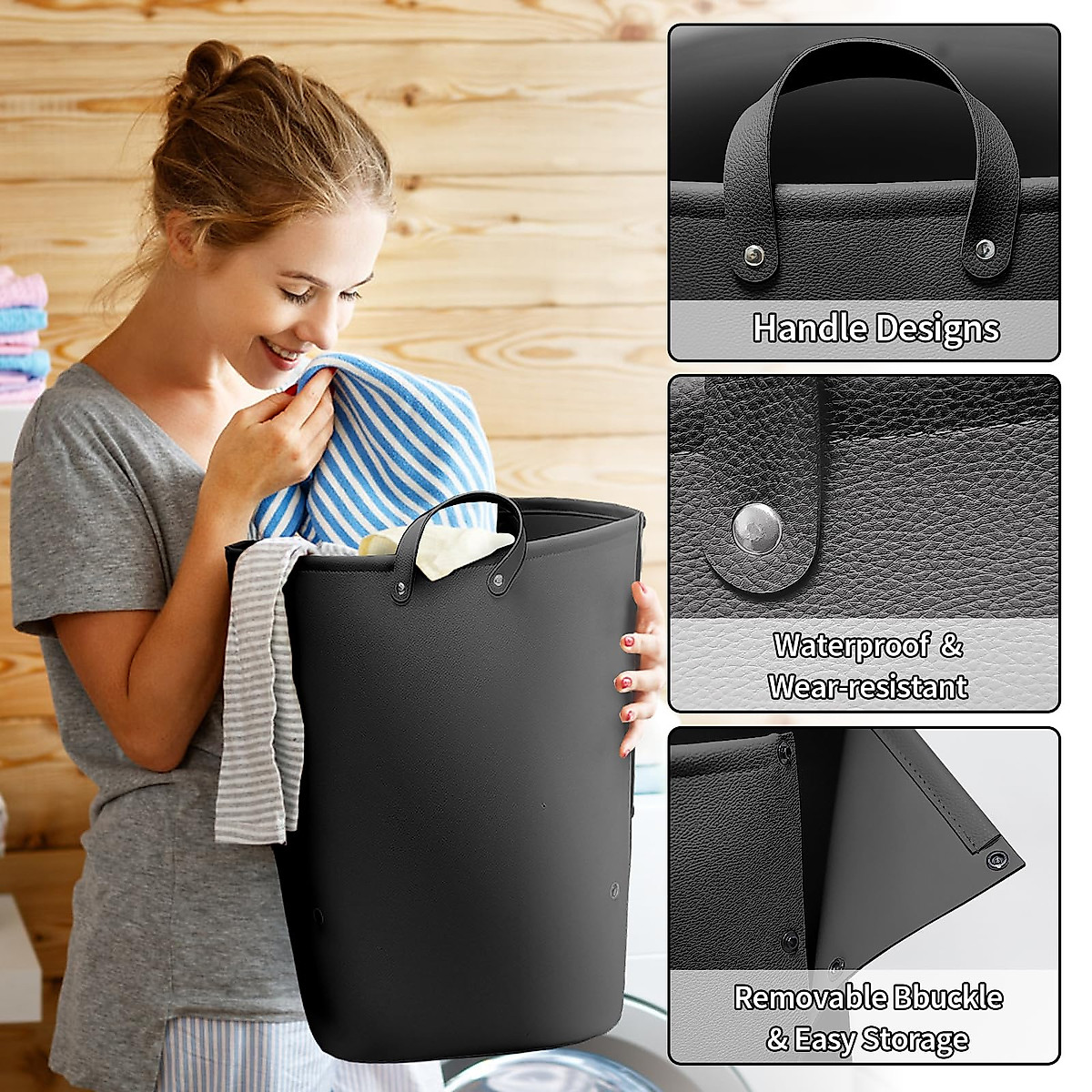 Lacut Dual-use Waterproof Storage Basket, 11.8"x11.8"x17.8" Large Open Storage Organizer Basket with Handles for Home Clothes Car Trunk Camping Picnic Storage (Black)