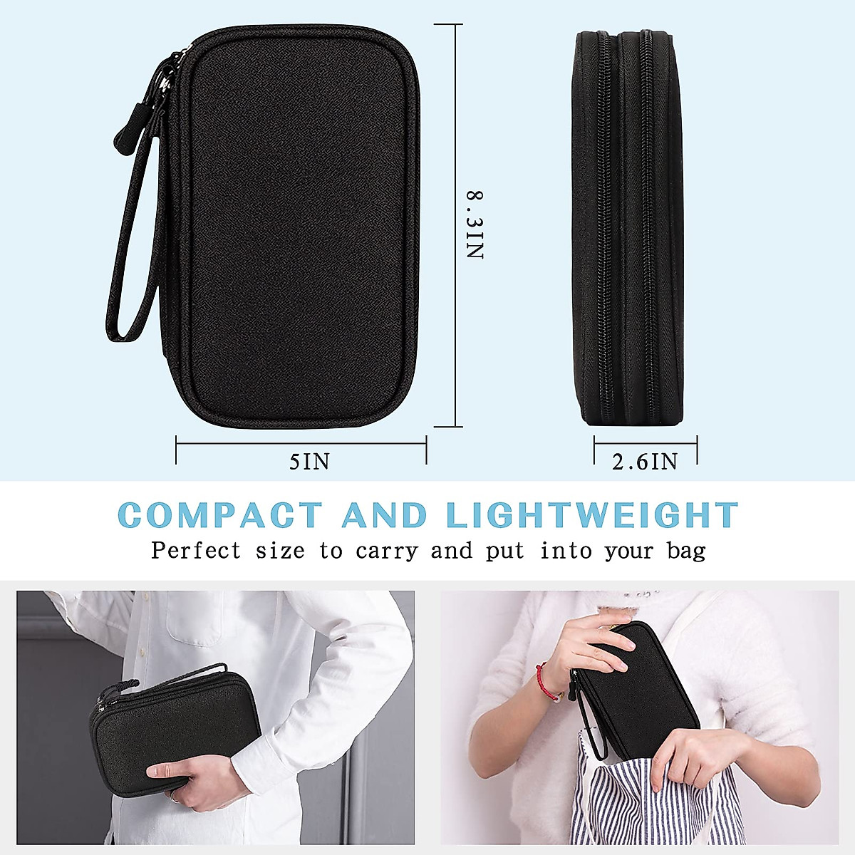 FYY Electronic Organizer, [2 PCs]Travel Cable Organizer Bag Electronic Accessories Carry Case Portable Waterproof Double Layers Storage Bag for Cable, Charger, Phone, Earphone, Medium Size-Black+Black
