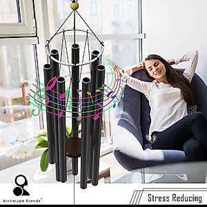 Wind Chimes for Outside and Inside – 44 inch – 528hz Solfeggio Healing Tones - Black