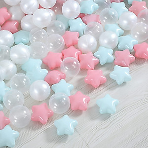 Heopeis Star Pit Balls for Ball Pit - Pack of 100 -Pastel and Pearl Star Balls BPA Free Phthalate Free Crush Proof Balls for Toddlers Baby Kids Party(50Balls+50Stars).