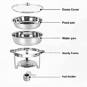 Naviocean Chafing Dish Buffet Set Chafers and Buffet Food Warmers for Parties 5 QT Round Chafing Servers Dish with Glass Cover Food Catering Chafers for Catering Event Buffet Banquet (2 Packs)