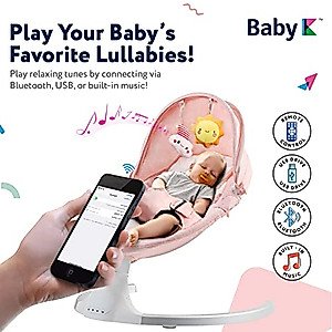 BABY K Pink Baby Girl Swings for Infants with Tray - Portable Newborn Swing and Cradle to Help Your Infant Sleep - Soothing Rocker for Babies That Offers Different Modes, Music & Hanging Toys