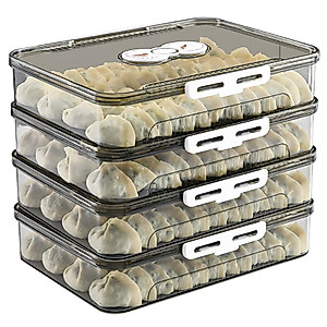 CUCUFA Dumpling Storage Box, 4 Layers Food Storage Container Portable Dumpling Organizer Stackable Freezer Storage Containers Food Storage Box Airtight Food Container