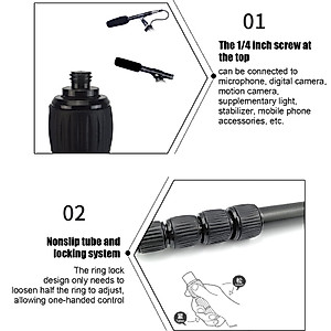 Shanrya Mic Boom Arm, Boom Pole Holder, High Durability Aluminium Alloy CNC Technology Boom Pole for Interview/ TV Applications/ Video Production(4 Knots)