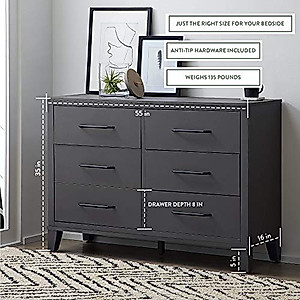 Edenbrook Bedroom-Six Drawer-Modern Design-Easy Assembly, Grey Dresser, 15x19x24 inches