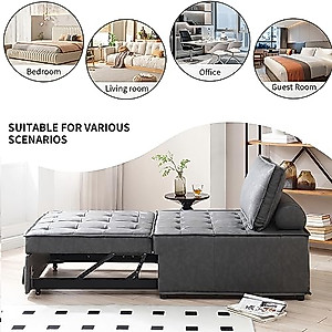 NIOIIKIT Convertible Pull Out Sleeper Sofa Bed, Modern PU Leather 2-in-1 Single Lazy Sofa, Ottoman with Backrest and Pillow for Living Room, Bedroom, Office, Lounge (Dark Grey PU)
