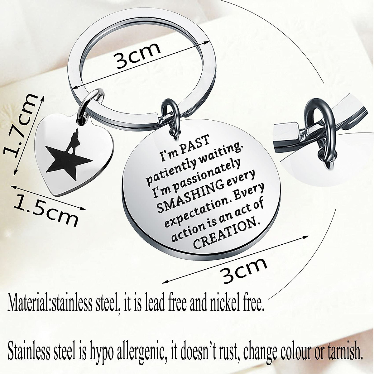 bobauna Hamilton Inspired Gift Hamilton Musical Keychain Broadway Jewelry For Musical Lover Fans (PAST patiently waiting keychain)