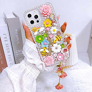 redecarie for Samsung Galaxy S9 Plus Bling Glitter Case,Shiny Diamond Luxury Crystal Rhinestone Cute Bee Rainbow Tower Pearl 3D Handmade Women Girls Protective Cover with Bracelet Lanyard